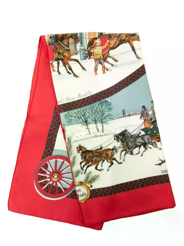 Hermès 1975 L Hiver En Poste Silk Scarf 90 Scarves - White