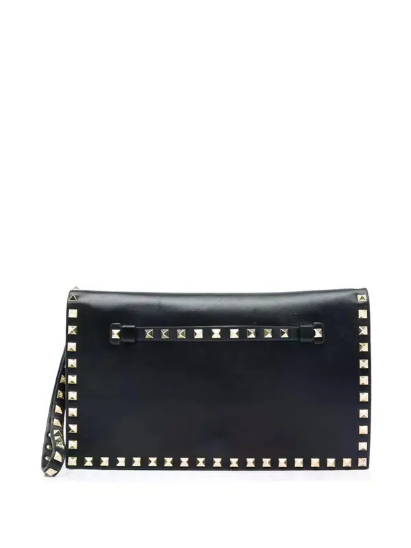 Valentino Garavani 2000-2017 Leather Rockstud Flap Clutch Bag - Black