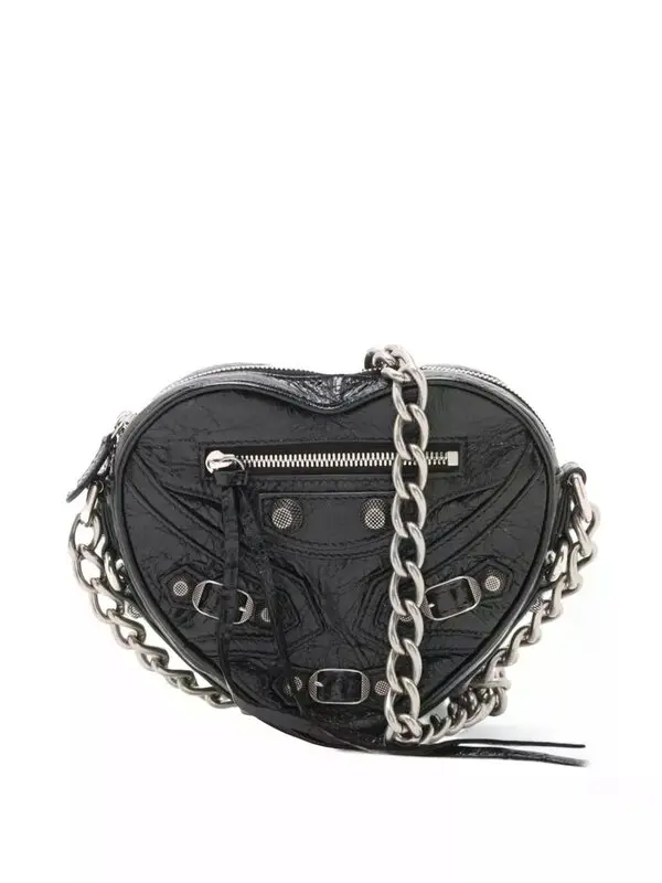 Balenciaga 2021-2026 Mini Lambskin Motocross Le Cagole Heart Chain Bag Crossbody Bag - Black
