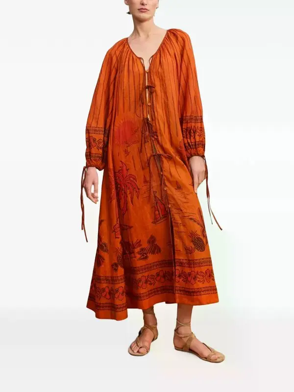 ALEMAIS Boathouse Graphic-print Midi Dress - Orange
