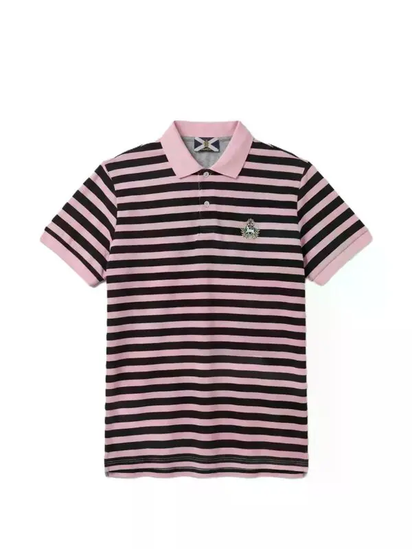 JOHNNY LAMBS Striped Embroidered-crest Polo Shirt - Pink