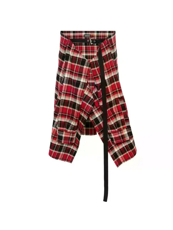 ANN DEMEULEMEESTER Plaid-panel Belted Skirt