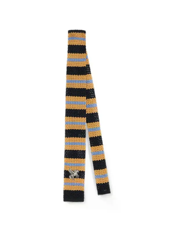 Etro Knit Silk Tie With Stripes And Pegaso - Black