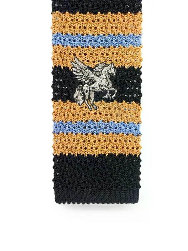 Etro Knit Silk Tie With Stripes And Pegaso