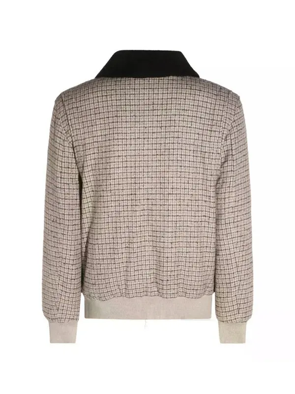 Eleventy Checked-pattern Shearling-collar Jacket
