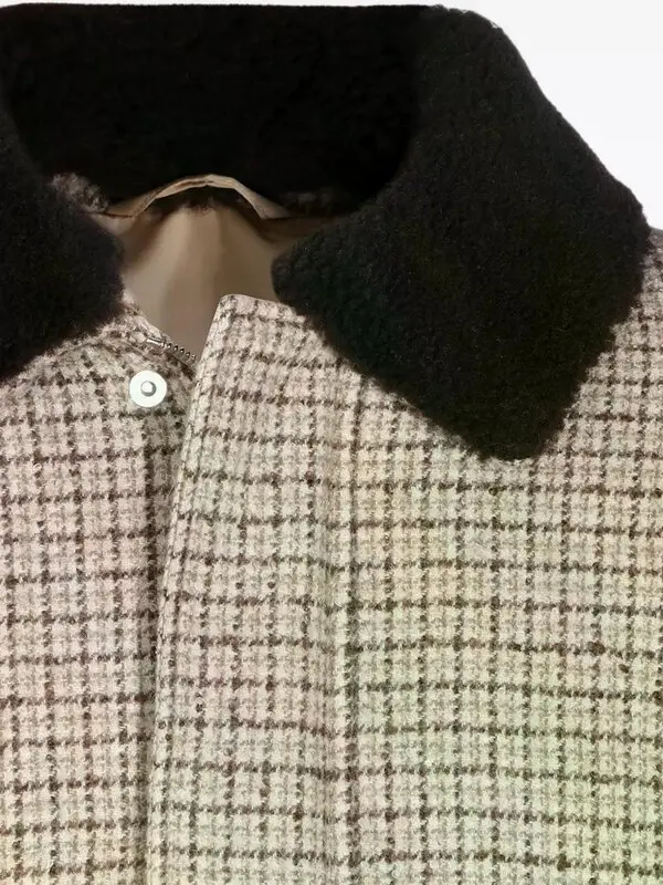 Eleventy Checked-pattern Shearling-collar Jacket