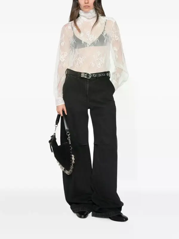 Patrizia Pepe Lace High Neck Top - White