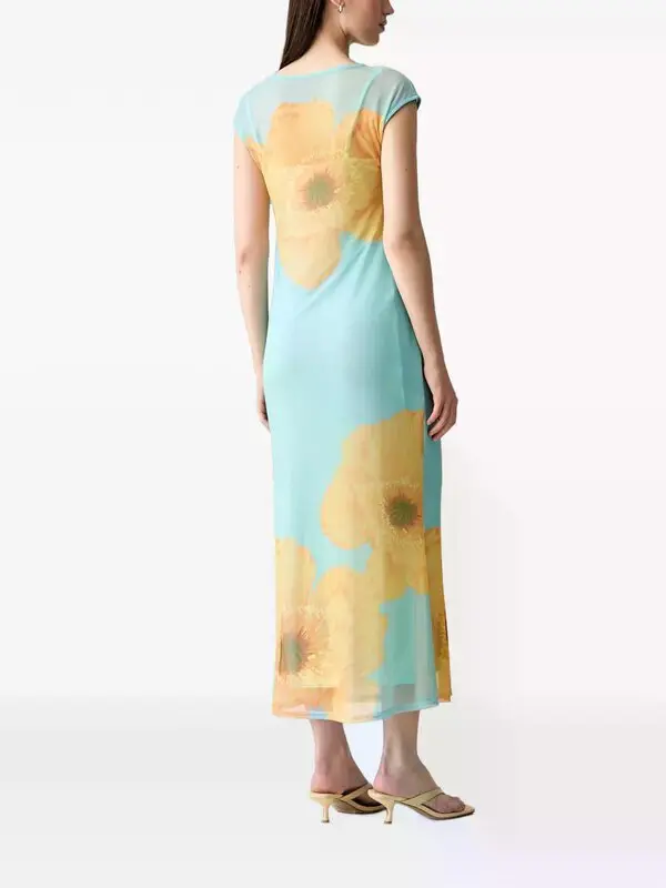 NEVER FULLY DRESSED Floral Print Mesh Midi Dress