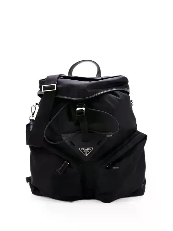 Prada Triangle Convertible Re-nylon With Leather Backpack - Black