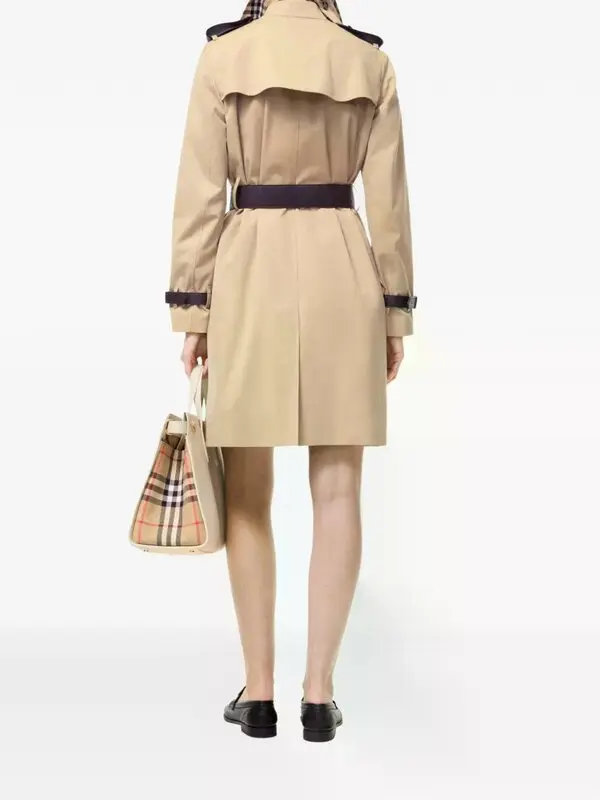 Burberry Mid-length Leather Trim Kensington Trench Coat - Neutrals