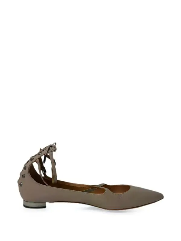AQUAZZURA Pointed-toe Lace-up Ballet Flats - Neutrals