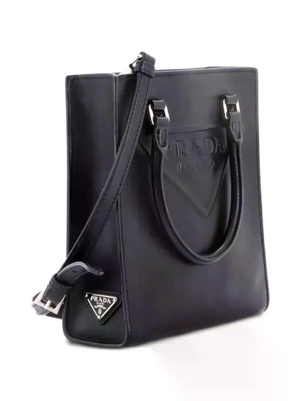 Prada Logo Drill Leather Mini Crossbody Bag - Black