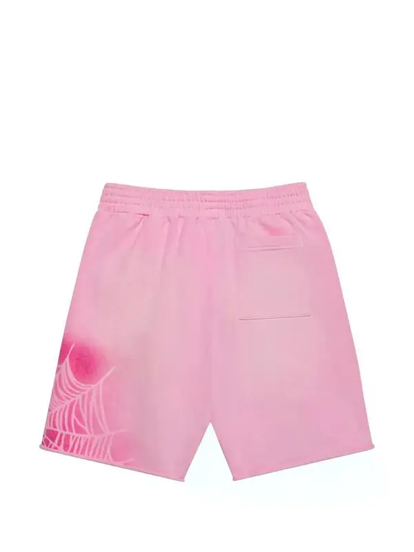 SP5DER Rhinestone Embellished Spray-print Track Shorts - Pink