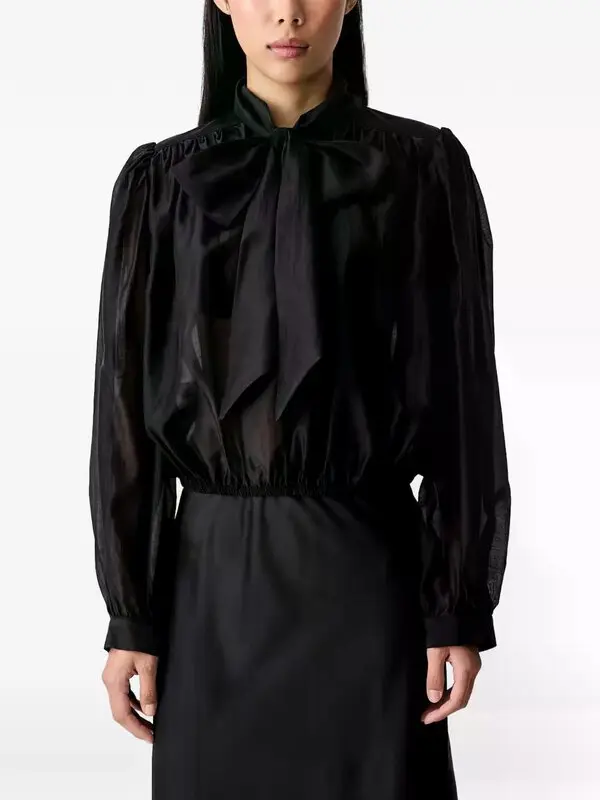 VICOLO Pussy-bow Sheer-finish Blouse - Black