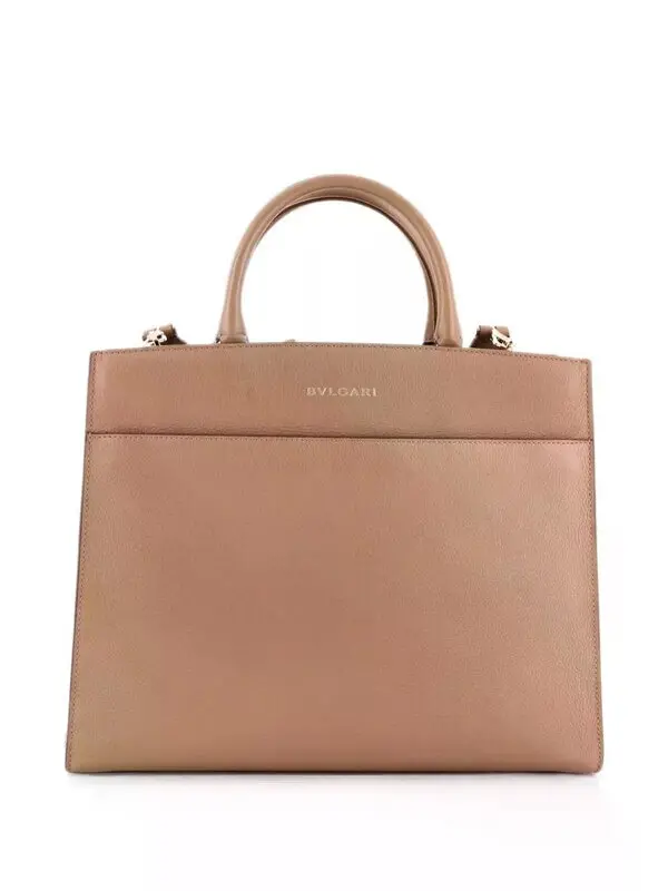 BVLGARI Embellished Logo Tote Bag Leather Medium Crossbody Bag - Neutrals