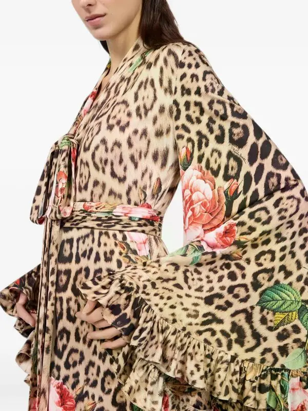 Roberto Cavalli Leopard And Floral Print Maxi Dress