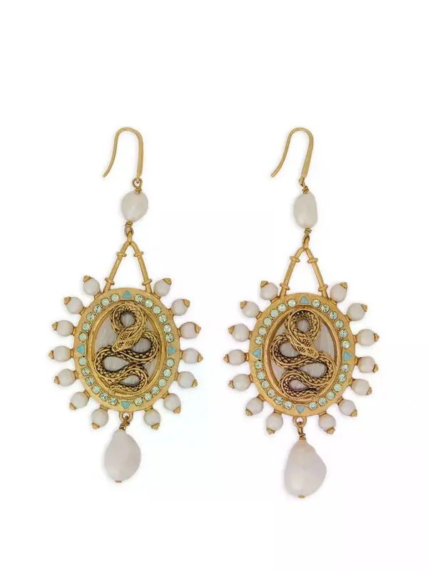 Roberto Cavalli Snake-motif Pearl-embellished Earrings - Gold