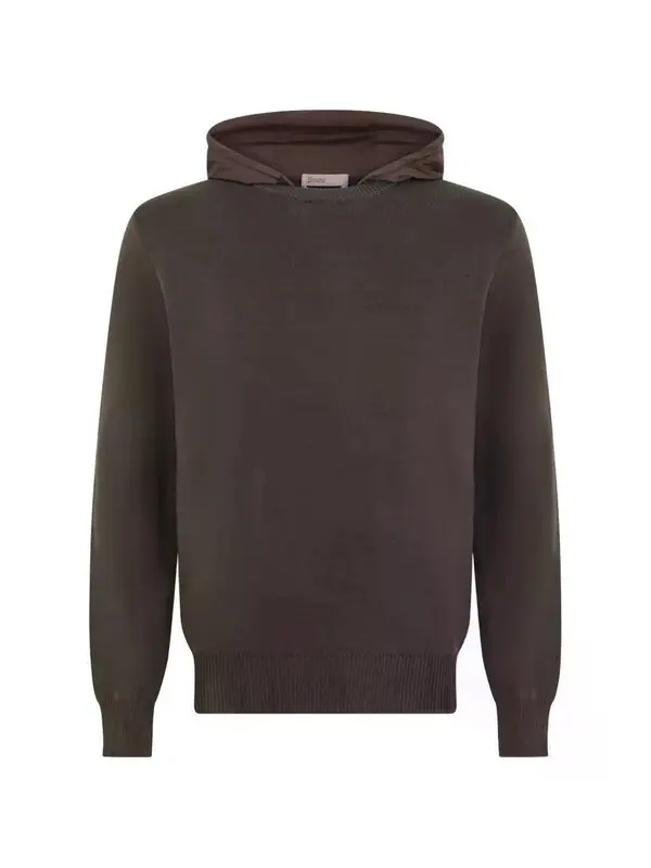 Herno Contrast-hood Fine-knit Hoodie - Brown