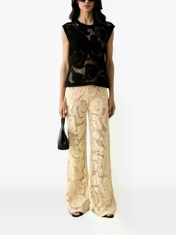 BENETTON Crochet-knit Wide-leg Trousers - Neutrals