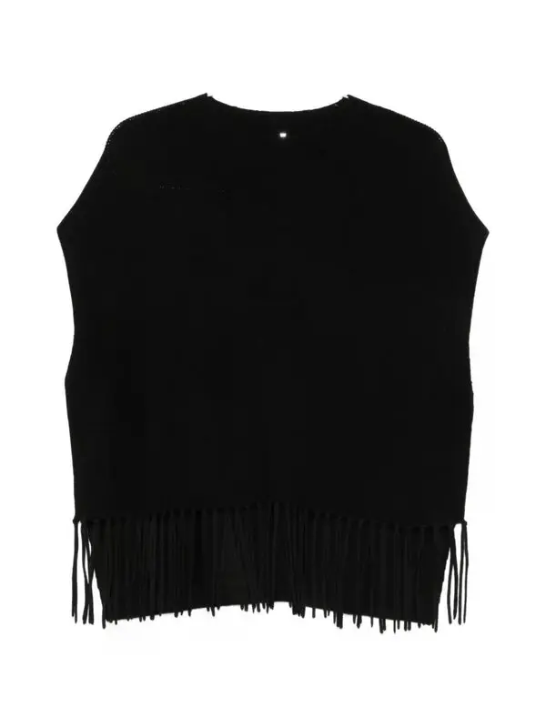 Patrizia Pepe Fringe-trimmed Poncho - Black