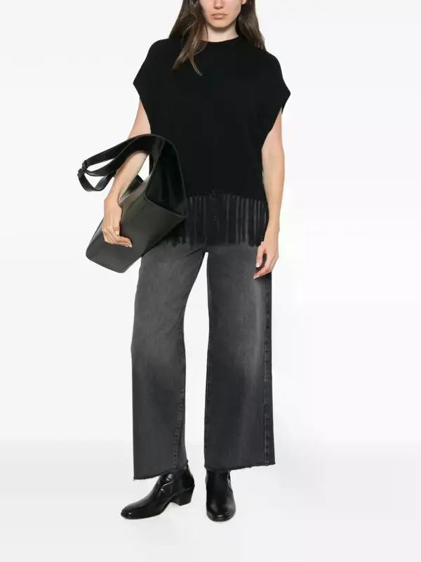 Patrizia Pepe Knitted Poncho With Fringe - Black