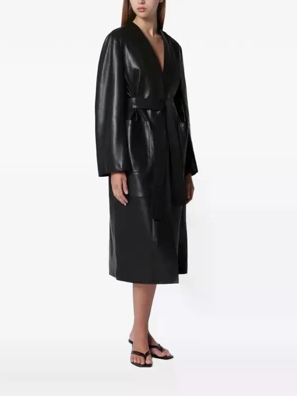 Nour Hammour Ruelle Belted Leather Trench Coat - Black