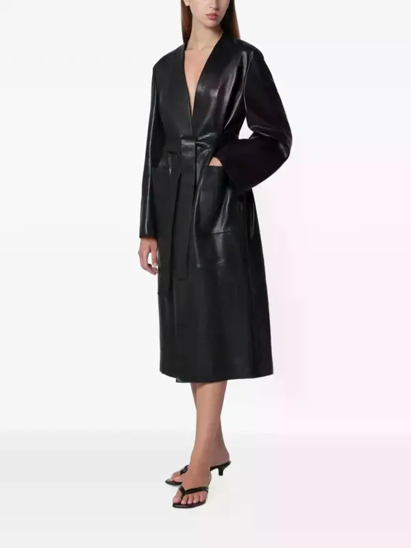 Nour Hammour Ruelle Belted Leather Trench Coat