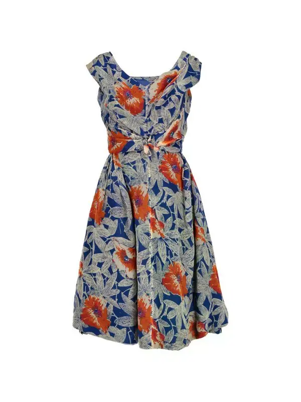 Vintage Floral-print Midi Dress - Blue