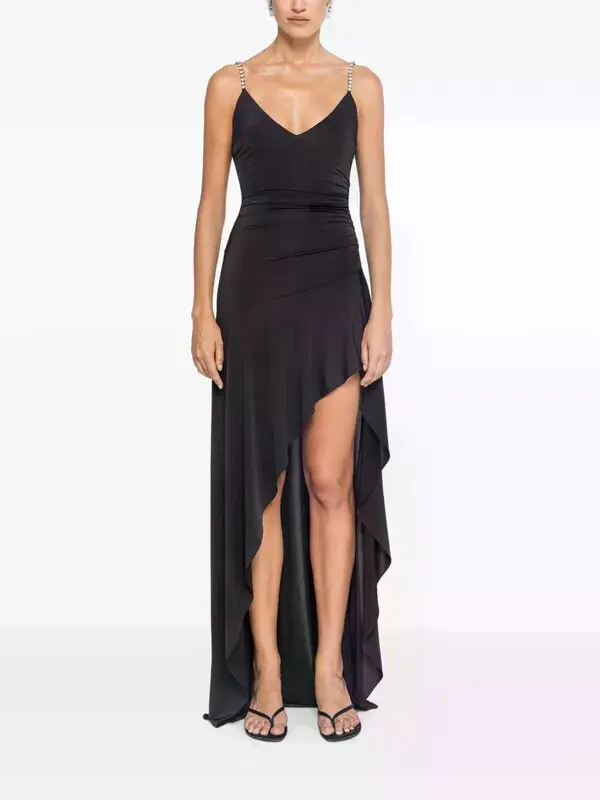 NISSA Asymmetric Crystal-embellished Dress - Black