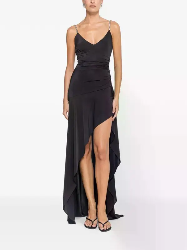 NISSA Asymmetric Hem Maxi Dress With Crystal Embellished Straps