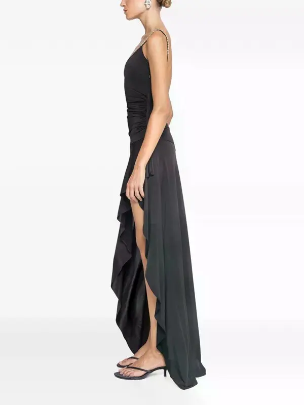 NISSA Asymmetric Hem Maxi Dress With Crystal Embellished Straps