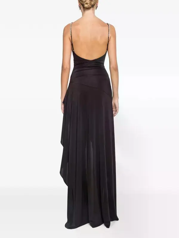 NISSA Asymmetric Hem Maxi Dress With Crystal Embellished Straps