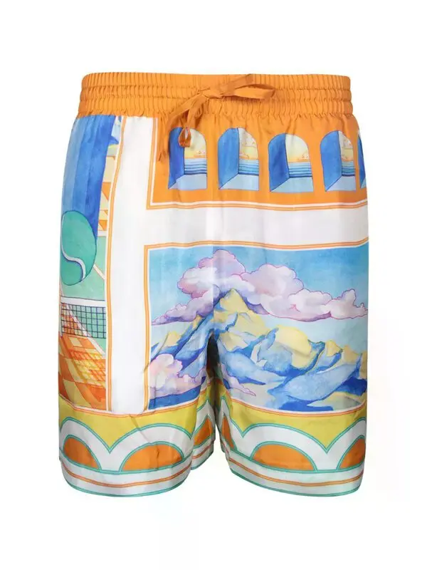 Casablanca Surreal Pool Silk Shorts - White