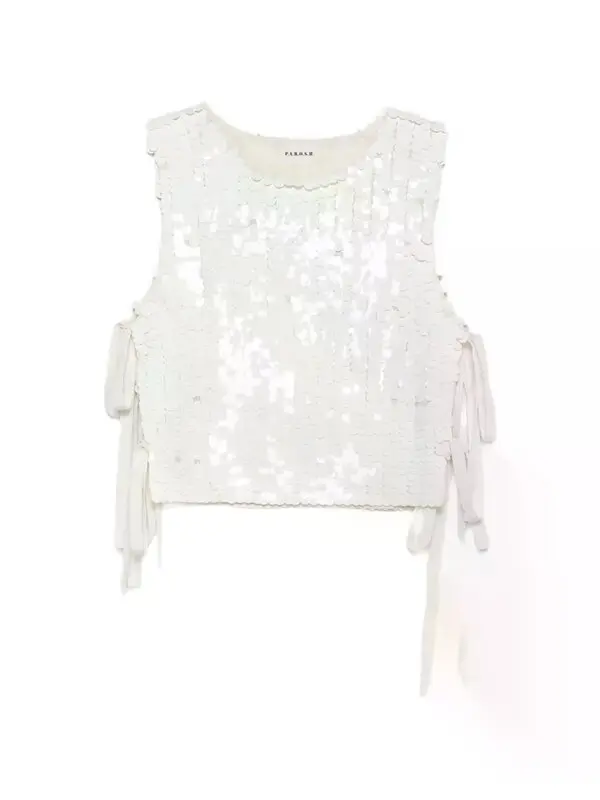 P.a.r.o.s.h Sleeveless Sequin Embellished Cropped Top With Side Ties - White