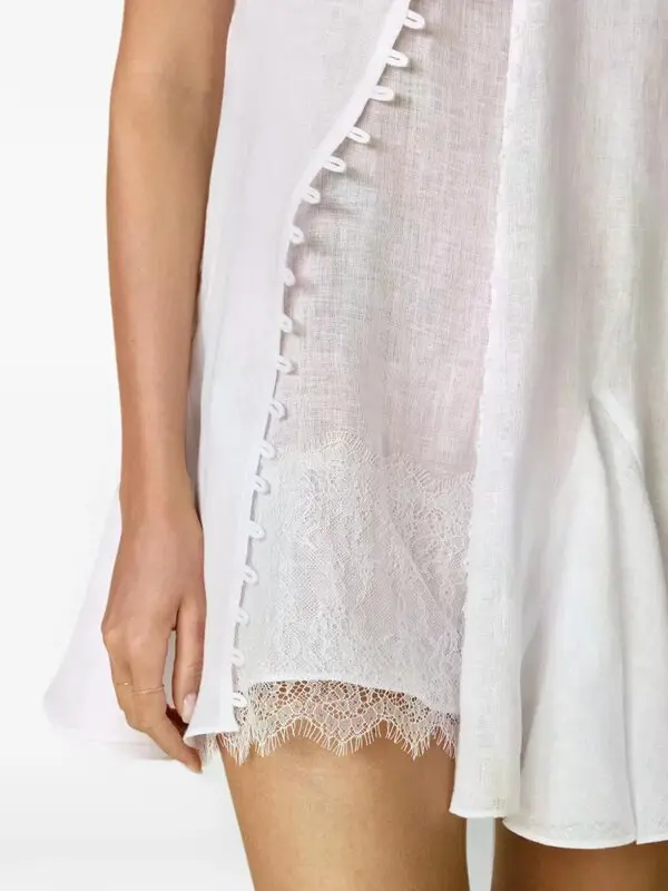 PNK Lace-trimmed Button-front Mini Dress - White