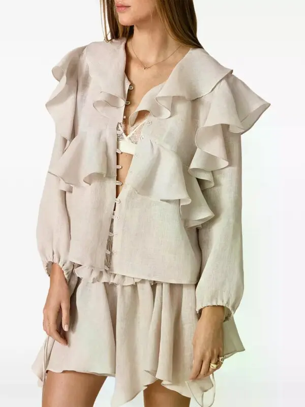 PNK Smocked-waist Ruffled Mini Skirt - Neutrals