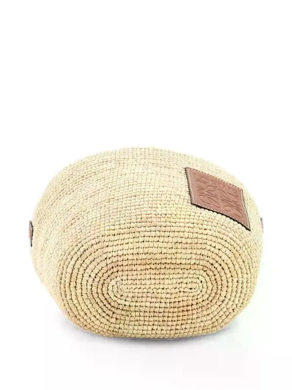 Loewe Pochette Crossbody Bag Woven Raffia And Leather With Anagram Jacquard Bucket Bag - Brown