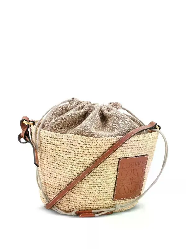 Loewe Woven Raffia And Leather Anagram Jacquard Bucket Bag - Brown