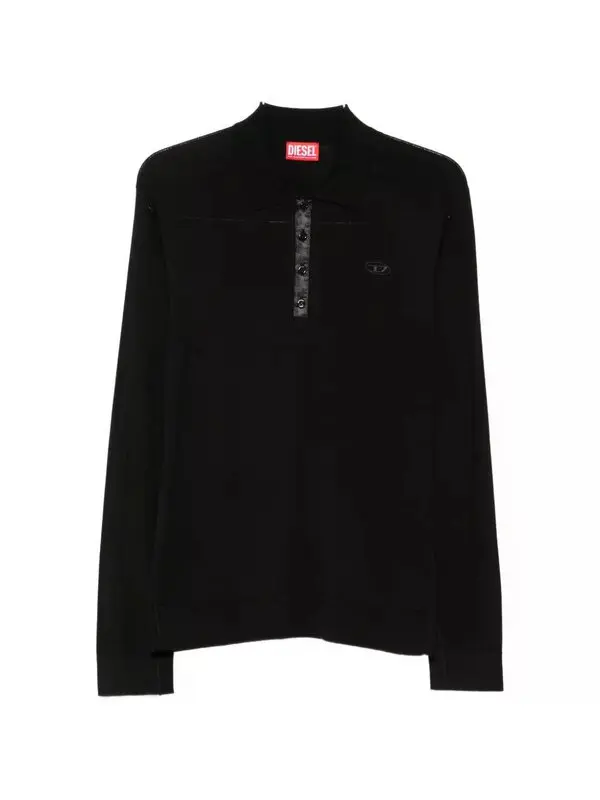 DIESEL® K-vilnius Logo-patch Long-sleeve Polo Shirt - Black