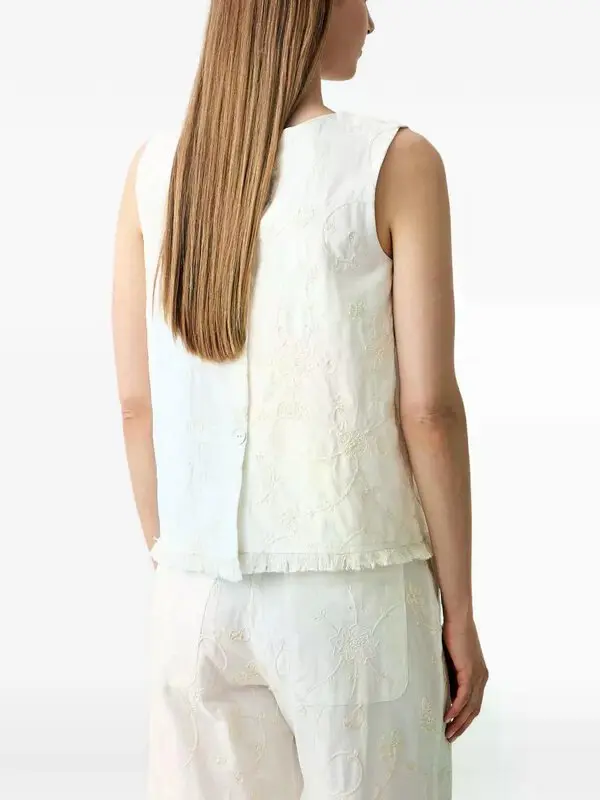 PEDRO DEL HIERRO Embroidered Fringed Top - White