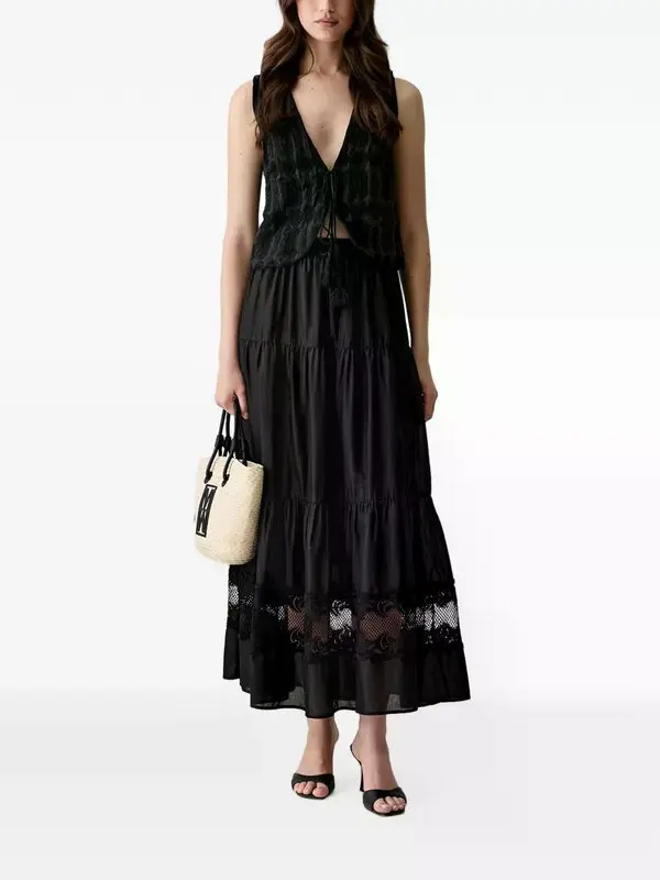 MORGAN Tiered Lace-insert Maxi Skirt