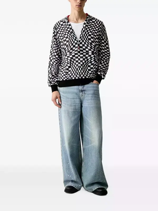SPRAYGROUND Checkerboard Print Zip-up Hooded Jacket