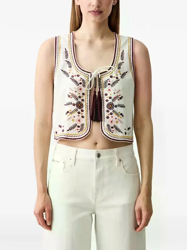 PEDRO DEL HIERRO Embroidered Tassel-detail Top - White