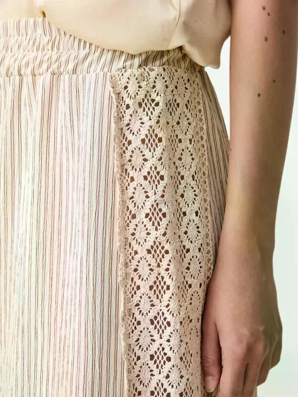 VICOLO Stripe Pattern Lace-trim Palazzo Pants