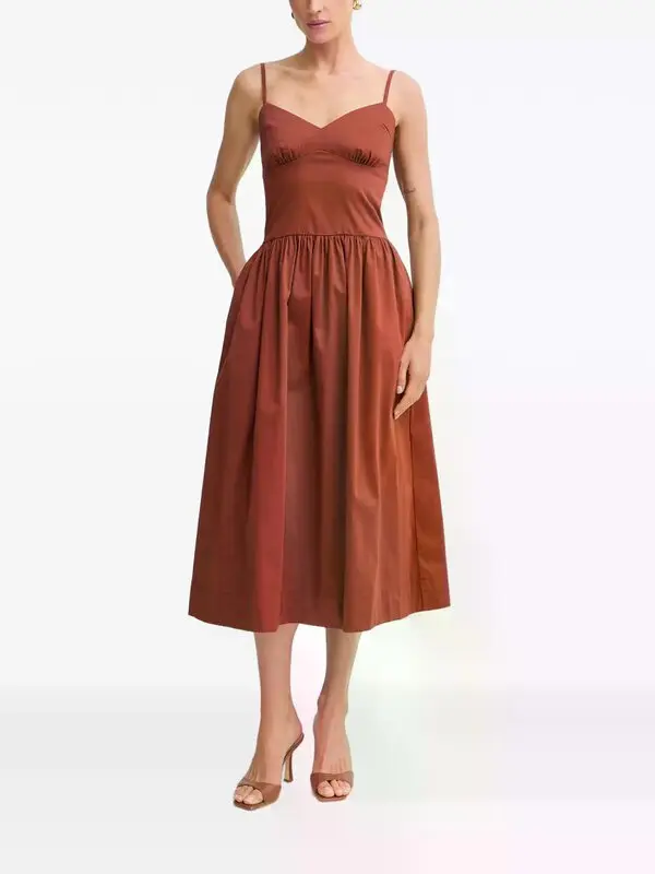 MORGAN Bow-detail Pleated Midi Dress - Brown