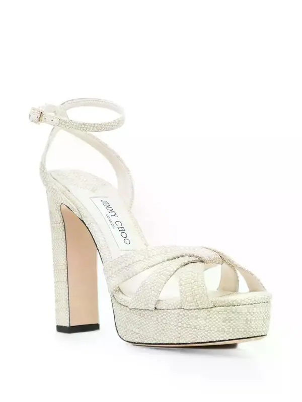 JIMMY CHOO Kove 120 Natural Fine Raffia-effect Platform Sandals - Neutrals