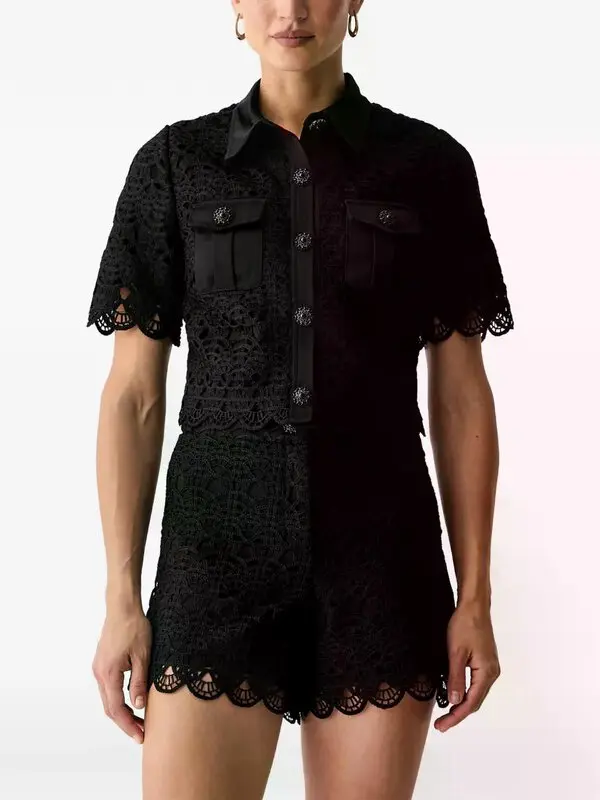 MORGAN Guipure-lace Flap-pocket Shirt - Black