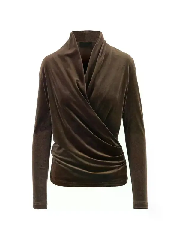 F.IT Velvet-effect Draped T-shirt - Brown