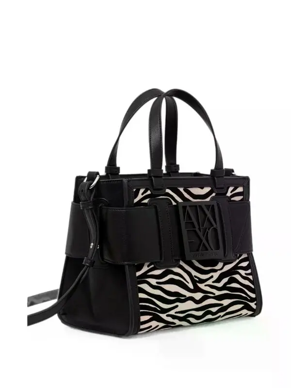 Armani Exchange Zebra Print Logo Plaque Tote Bag