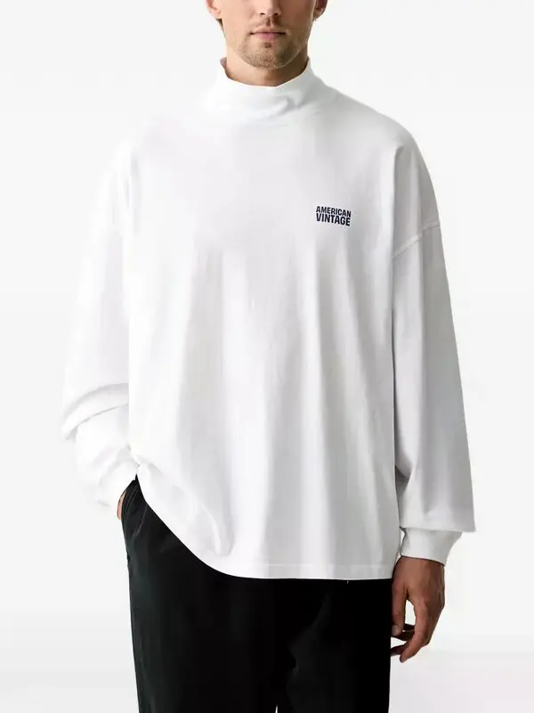 American Vintage Logo-print High-neck T-shirt - White